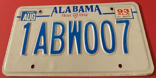 1993 Alabama License Plate 1ABW007 James Bond 007 | eBay