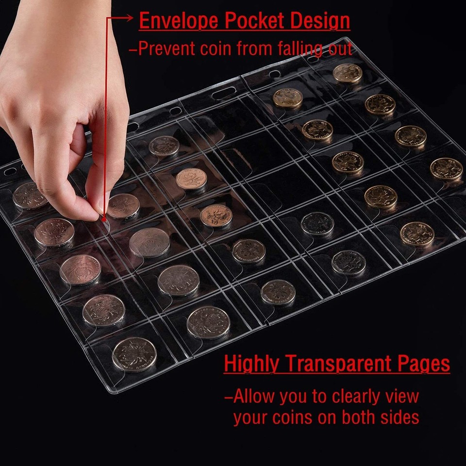 Coin Collection Book 386 Coin Pockets & 12 Currency Sleeves, Coin ...
