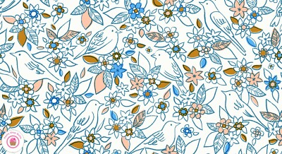 Moda RUBY STAR SOCIETY AVIARY RS5001 13 Blue Birds Floral Quilt Fabric ...