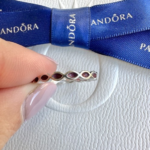 Authentic Pandora Silver Purple Enamel Twist Stackable Ring Size 54 ...