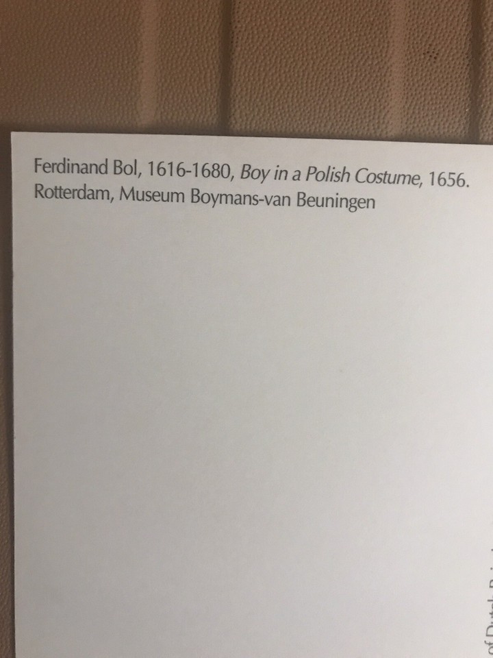 POSTCARD UNPOSTED- BOY IN A POLISH COSTUME, c. 1656, FERDINAND BOL ...