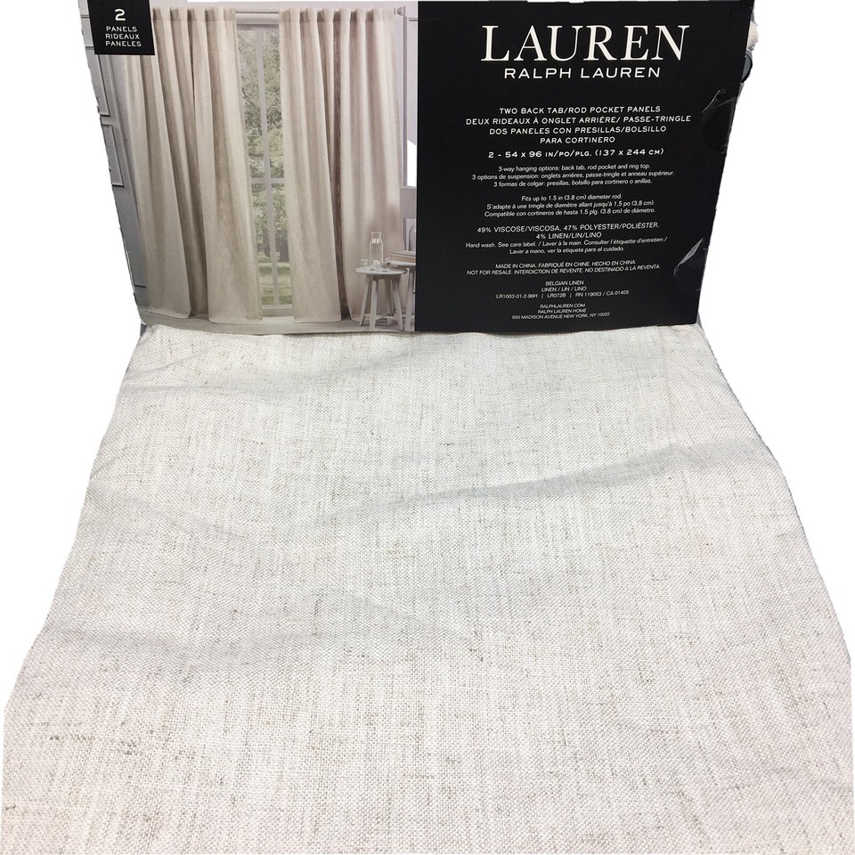 2 Ralph Lauren Belgian Linen Back Tab Panels Window Curtains 54x96 Natural NEW | eBay
