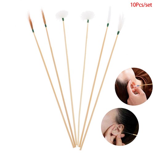 10Pcs Bamboo Feather Earpick Wax Remover Curette Ear Dig Spoon Cleaner ...