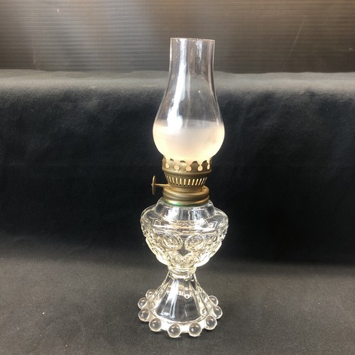 Vintage Miniature Oil Lamp Glass Base & Chimney Working Wick Mechanism ...
