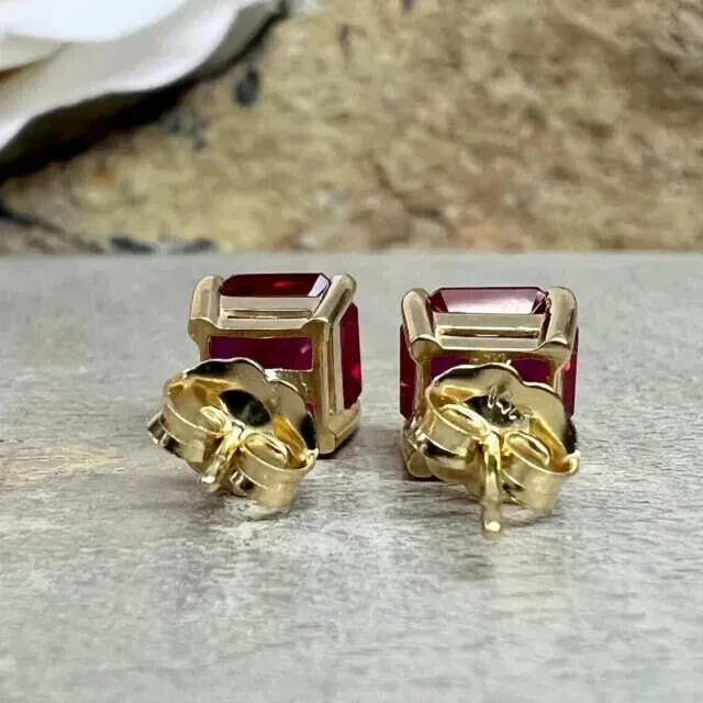 14K White Gold Plated 4Ct Asscher Cut Simulated Pink Ruby Fancy Stud ...