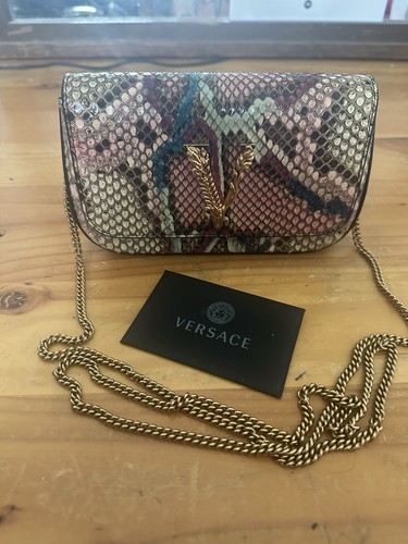VERSACE Virtus Python Embossed Leather Crossbody Bag Small w/Metal ...