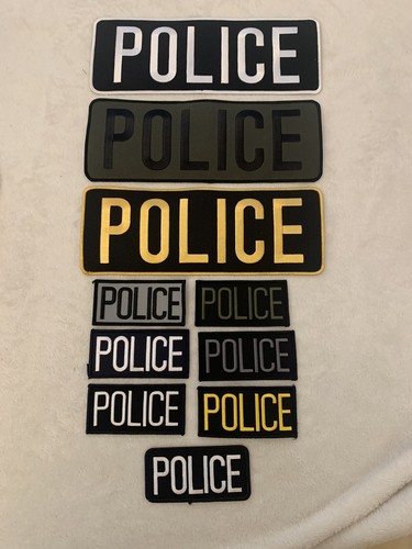 Police Panel Patch Embroidered 10” X 4”and 4” X 2” 3 Lrg Patches, 7 Sml ...