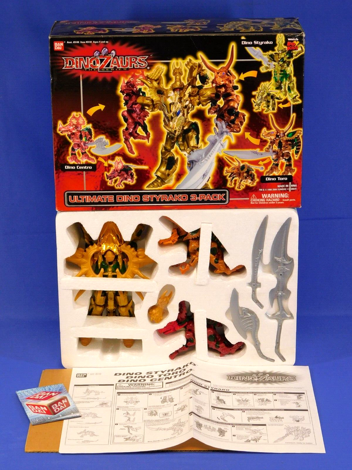 DINOZAURS ULTIMATE DINO STYRAKO 3-PACK 2000 BANDAI RARE NEW IN OPEN BOX ...