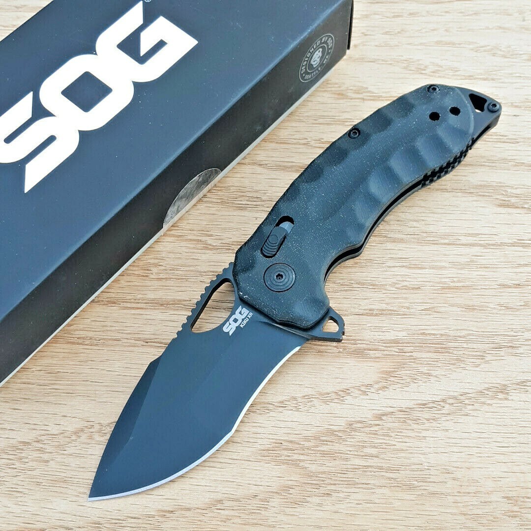 SOG Kiku Folding Knife 3" Black Finish CTS-XHP Steel Tanto Blade ...