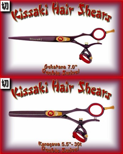 Kissaki 7.0" & 30 tooth Black Cherry Red Double Swivel Hair Shears ...