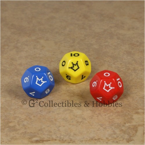 Set of 3 Red Yellow Blue D12 Jester Dice (0 to 10) 12 Sided RPG Die ...