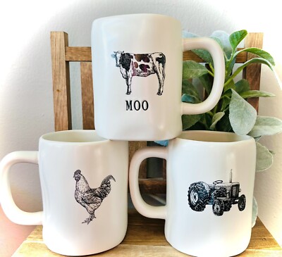 New Rae Dunn Rise & Shine, Early Bird & Moo Mug Bundle Farm Line ...