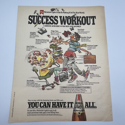 Michelob Light Success Workout 1985 Print Ad 10"x12" career aerobics ...