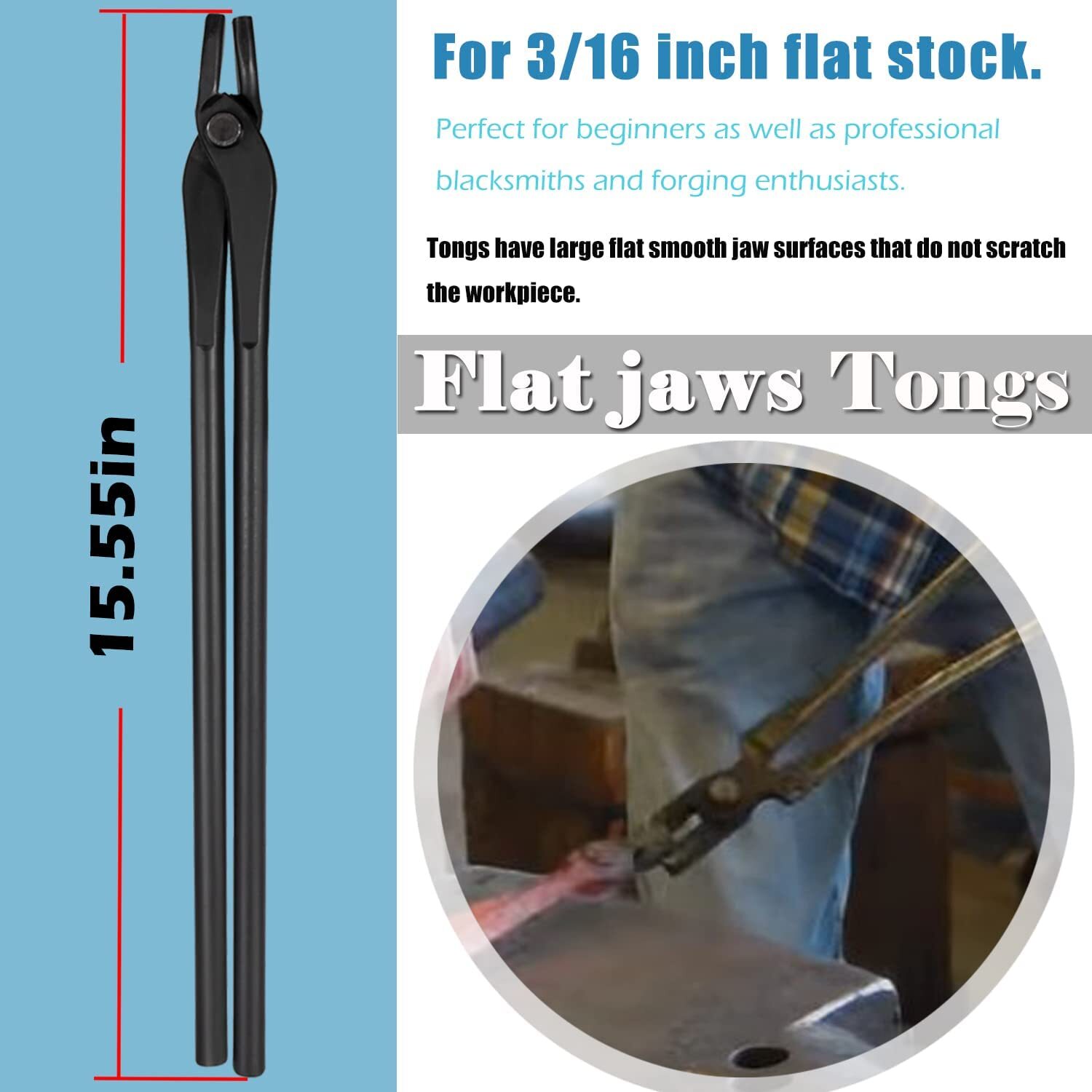 Blacksmith Tongs Tools Set 5PCS Includes Flat Tongs & Square Jaw Tongs ...