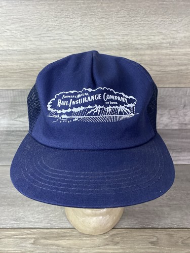 Trucker Hat VTG Snapback Mesh Farmer Mutual Insurance Of Iowa Blue Hail ...