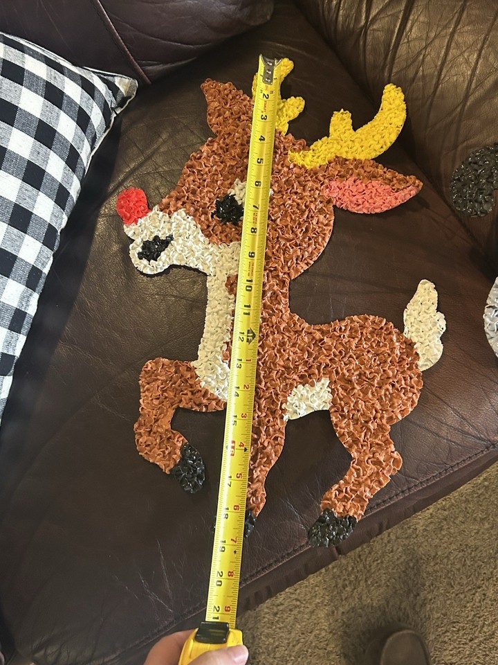 Vtg Lot Santa in Sleigh Rudolph Reindeer Melted Popcorn Plastic Wall ...