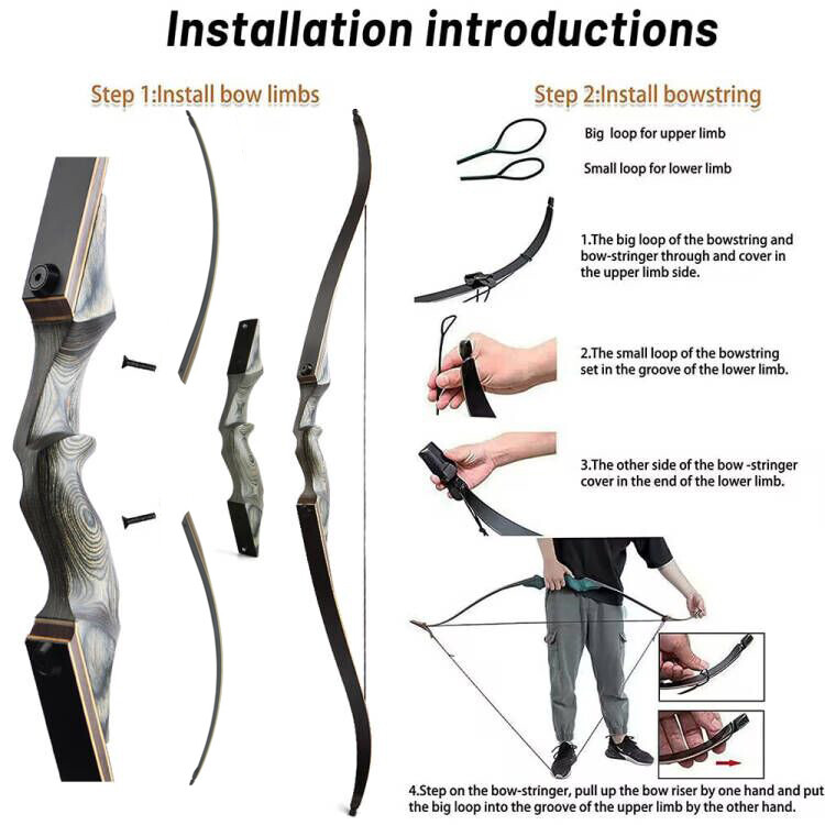 60" Takedown Recurve Bow Kit 20-60lbs Hunting Bow Wooden Archery Arrows ...