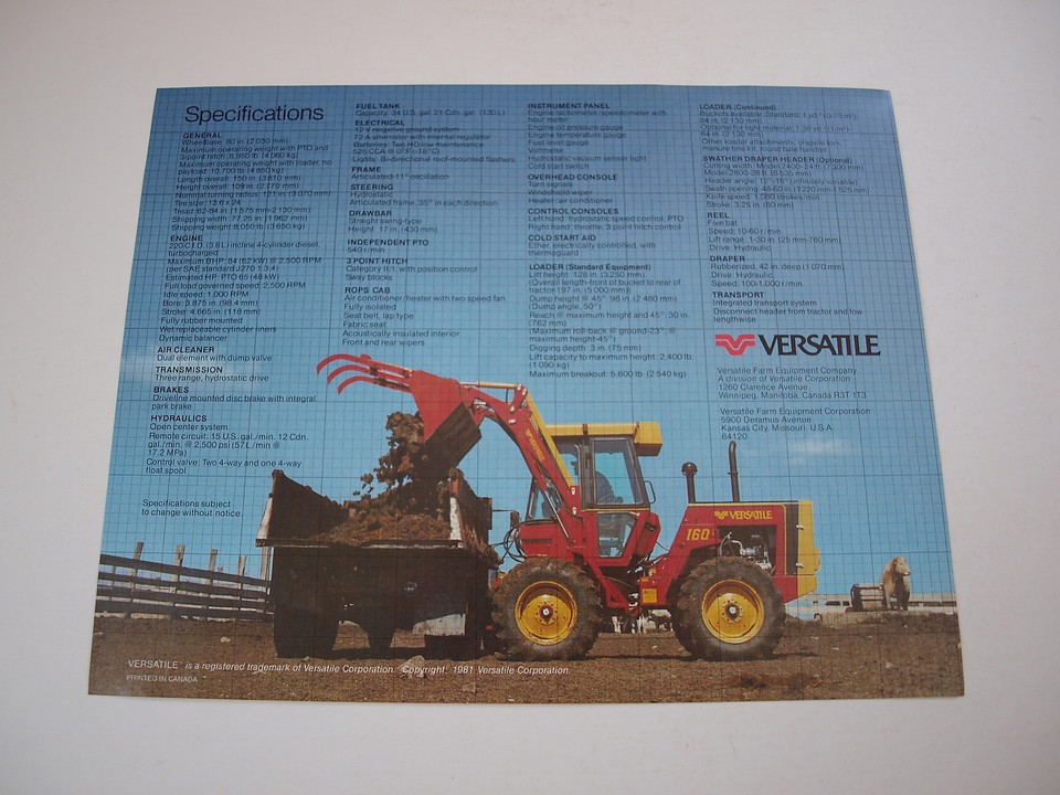 Versatile 160 Bi-Directional 4WD Tractor Color Brochure Vintage ...