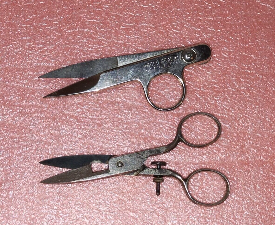 2 Vintage Sewing Scissors Larkin Button Hole Cutter Gold Seal Nippers ...