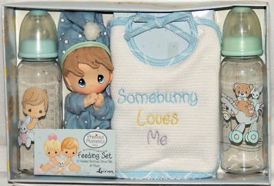 NEW 2004 PRECIOUS MOMENTS FEEDING SET-4 PIECE 2 BABY BOTTLES, BIBB ...