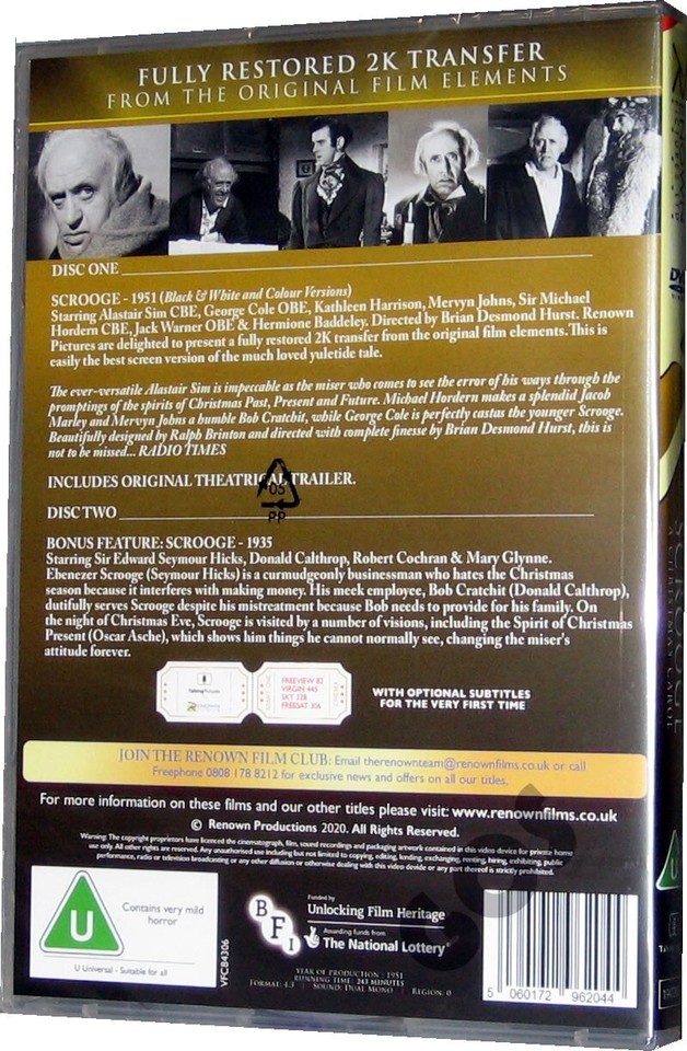 Scrooge A Christmas Carol Alastair Sim DVD Includes Colour Version ...