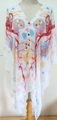 Dress Womens Kaftan Chiffon Owl Summer Beach Blouse Cover up Swim L XL ...