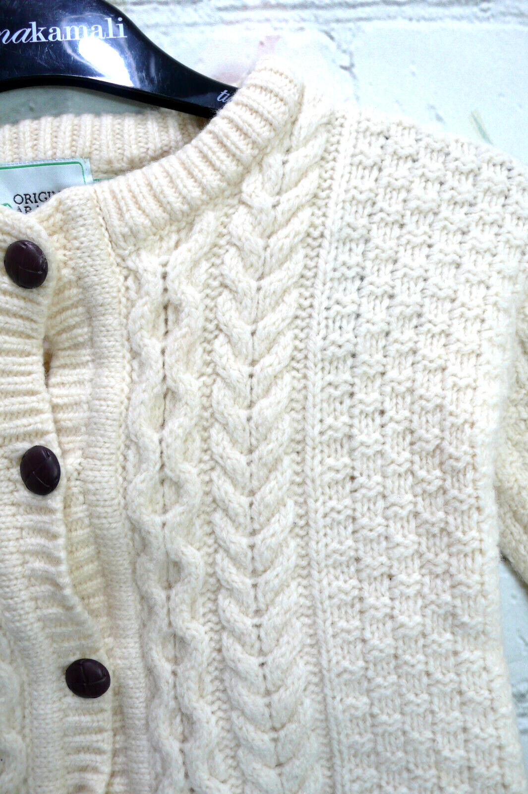 ORIGINAL ARAN Co. 100% Merino Wool Cable Knit Button … - Gem