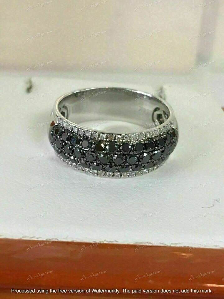 2Ct Round Cut Lab Created Black Diamond Women's Band Ring 14K White ...