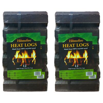 12 or 24 x Homefire High Energy Ultra Dry Heat Logs Eco Wood Open Fire ...