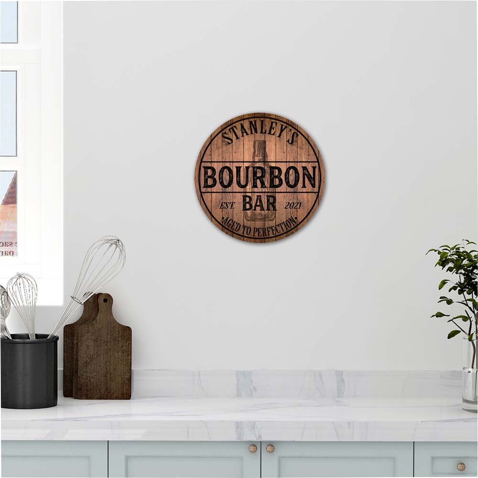 Personalized Bourbon Bar 14" Round Wood Sign Home Bar Decor Gift B3 ...