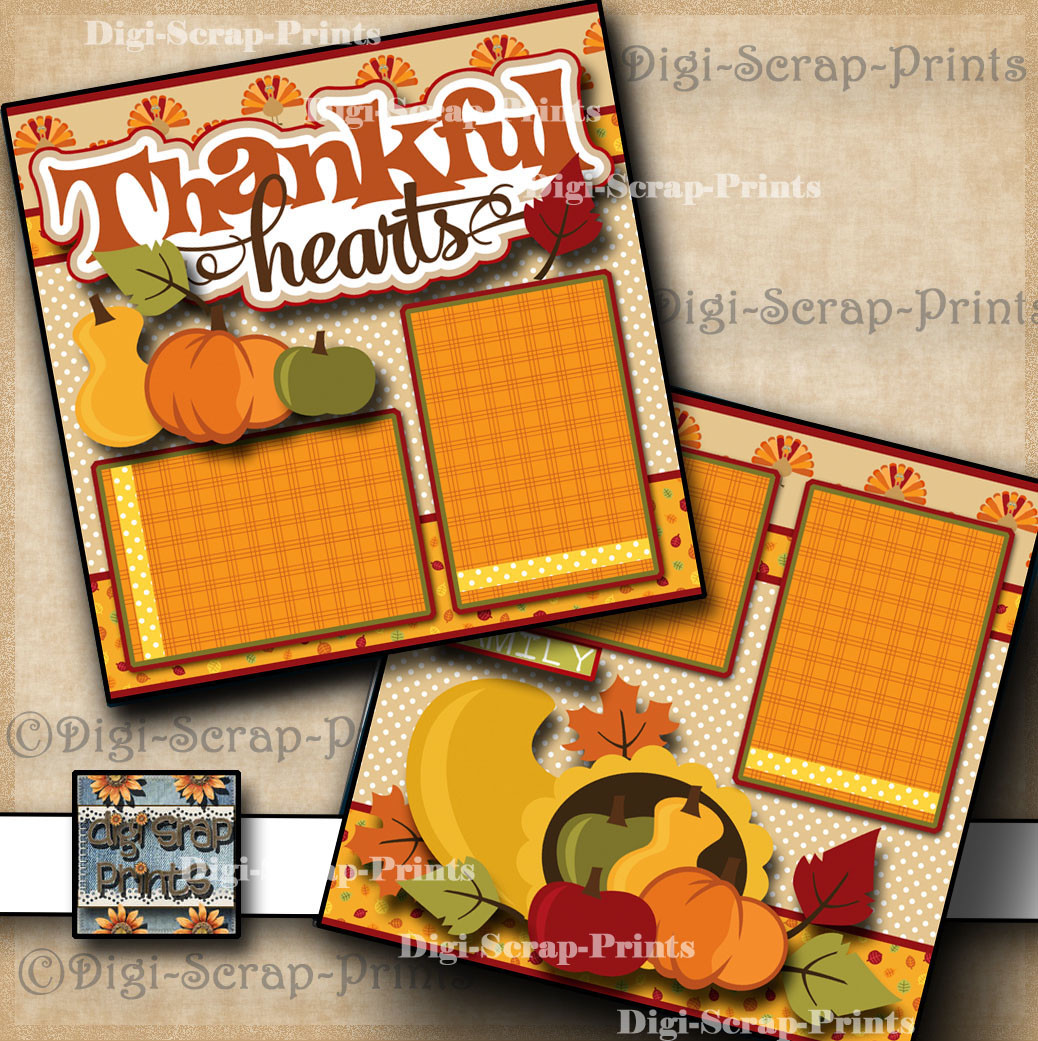 THANKFUL HEARTS thanksgiving 2 premade scrapbook pager piecing layout ...