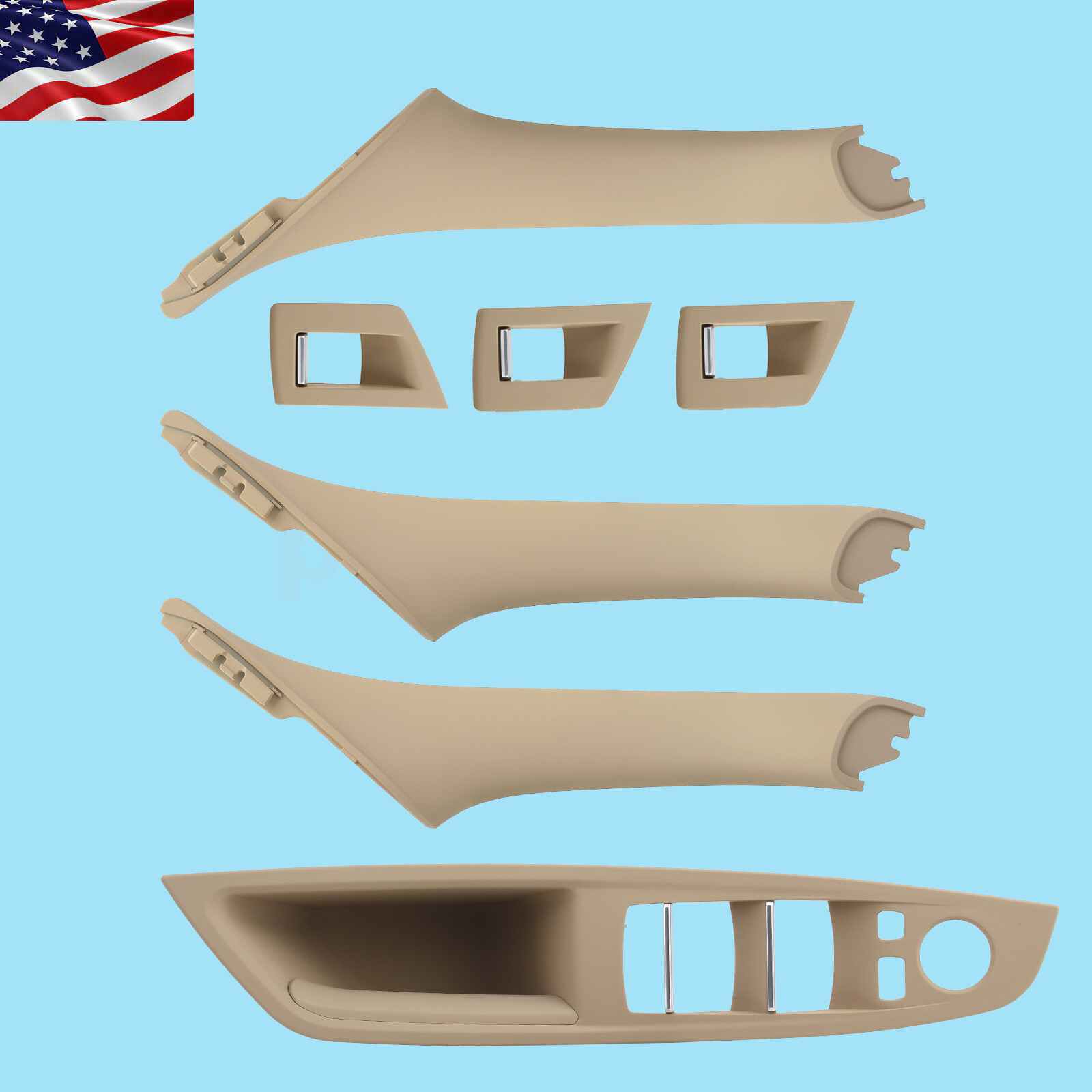 7pcs Beige Interior Door Handle Panel Cover Trim For BMW 5 F10 F11 F18 ...