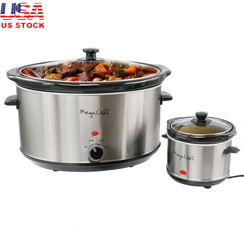 8Qt Slow Cooker W/ Mini Warmer Removable Ceramic Crock Glass Lid Dial ...