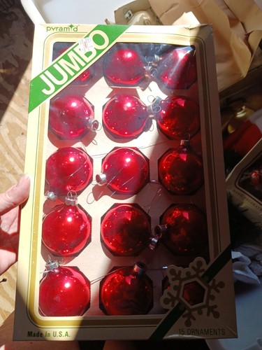 Vintage 12 Mercury Glass Christmas Ornaments Red Pyramid Made USA Hills ...