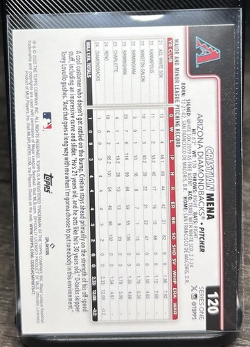 Christian Mena RC - 2025 Topps Series 1 - Arizona Diamondbacks (Card ...