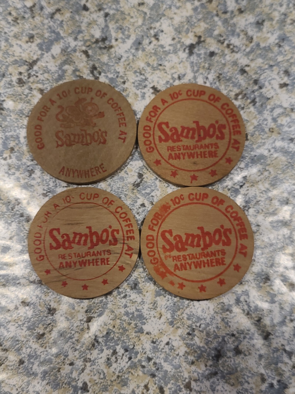 4 Vintage SAMBO'S RESTAURANT 10 Cent Coffee WOODEN Tokens Coins | eBay