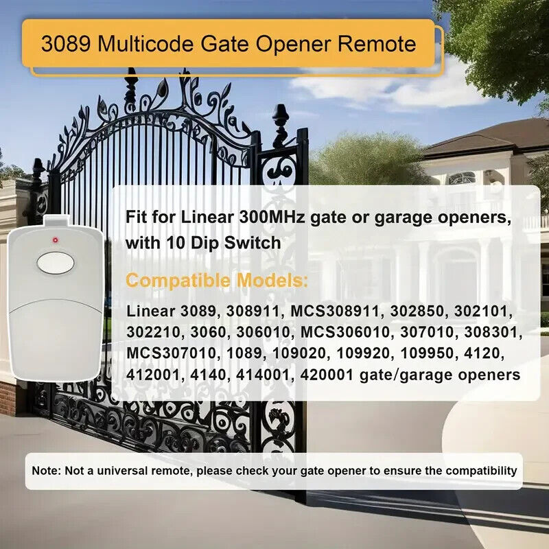 Multicode by Linear 308911 Remote Transmitter Gate Garage Opener ...