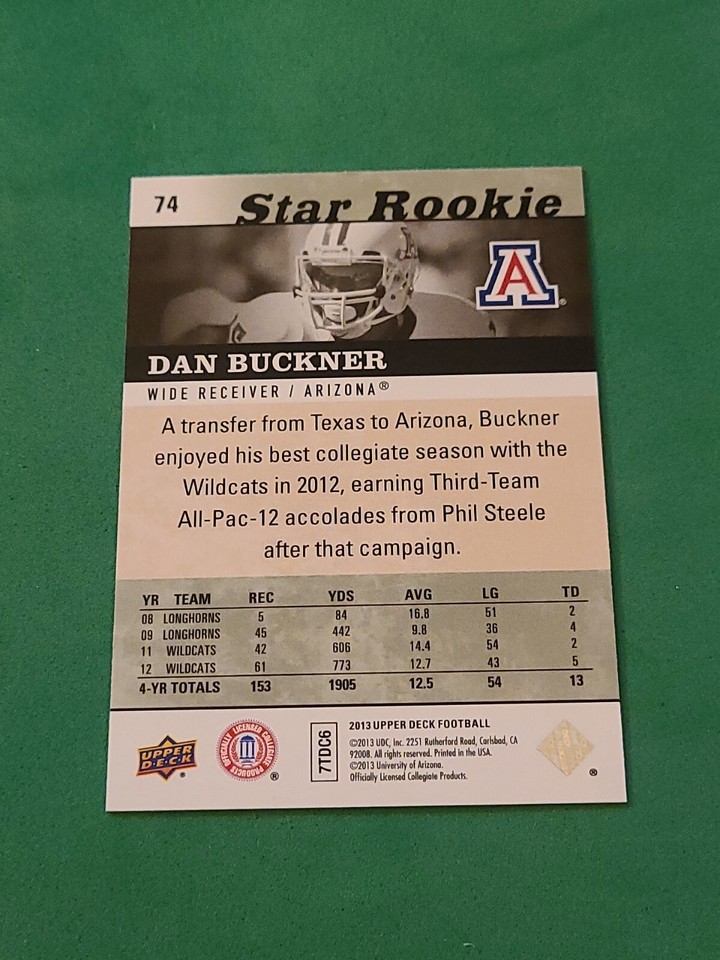 2013 Dan Buckner Upper Deck #74 Star Rookie Rc | eBay