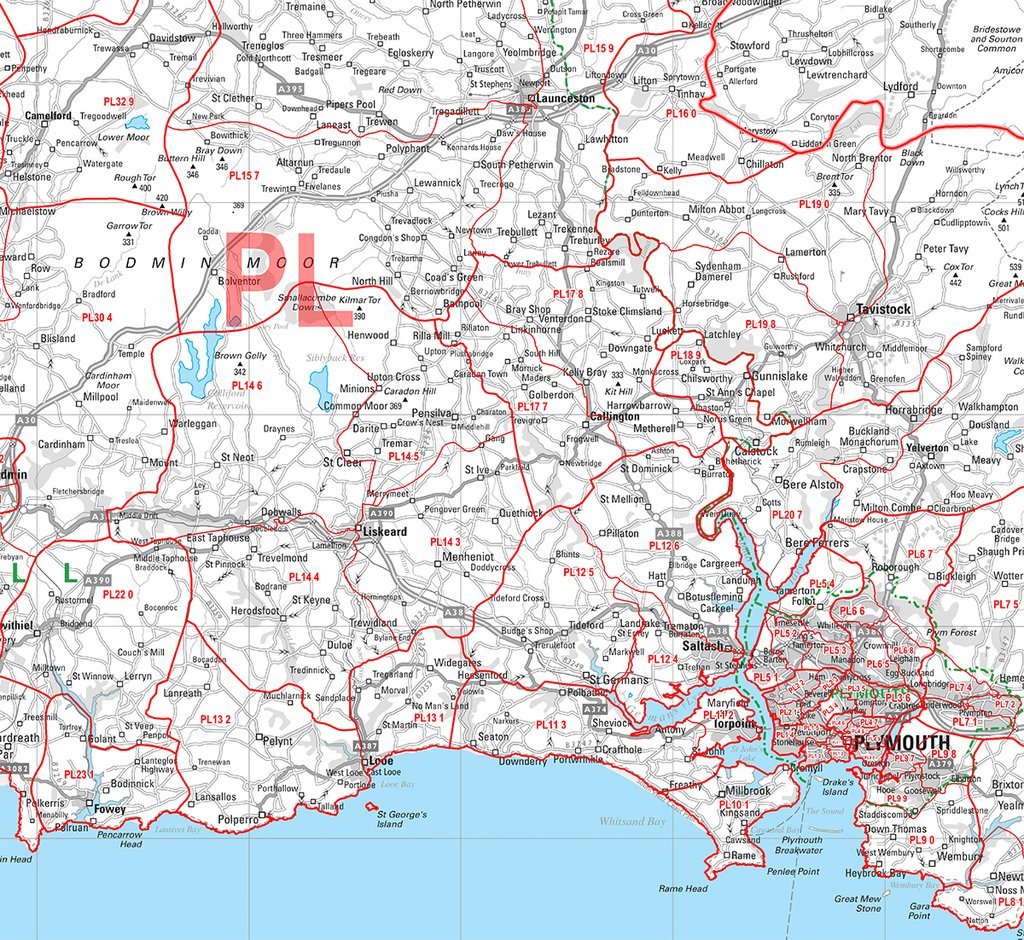 Postcode Sector Map 1 Cornwall & Scilly Isles Laminated Wall Map With ...