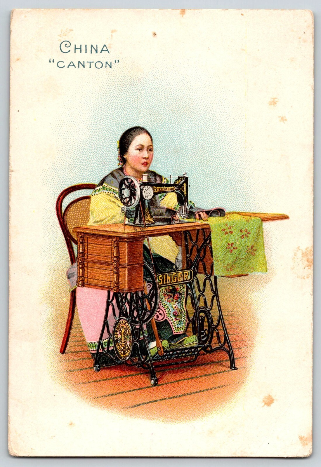 Postcard China - Canton - Seamstress Working at Sewing Machine - Singer ...