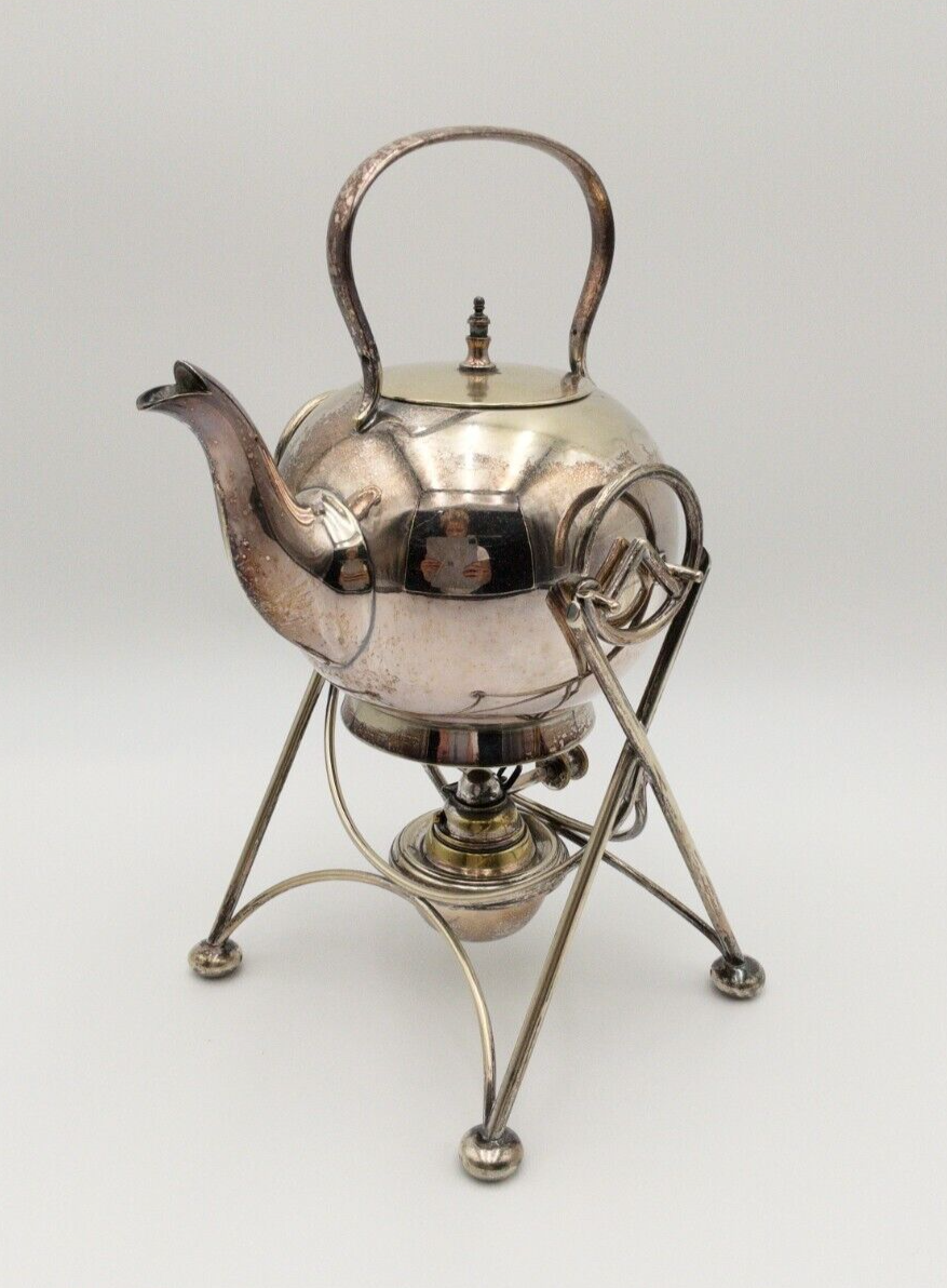 Original Antique EPNS Silver Plate Tea Pot Spirit Kettle w/ Burner ...