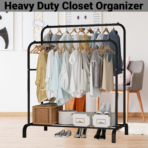 Heavy Duty Commercial Garment Rack 2 Bar Collapsible Clothing Shelf ...