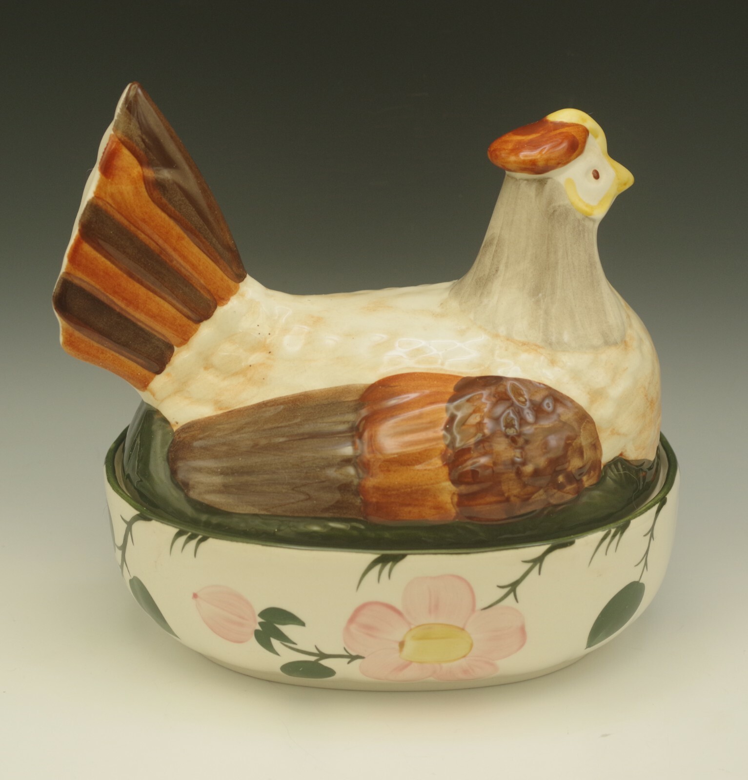 VILLEROY & BOCH GERMANY PORCELAIN WILD ROSE HEN ON THE NEST LARGE RARE ...