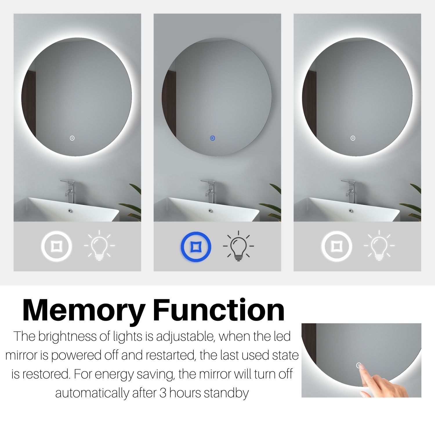 EMKE Round LED Bathroom Mirror With Backlit Lights Demister Touch ...