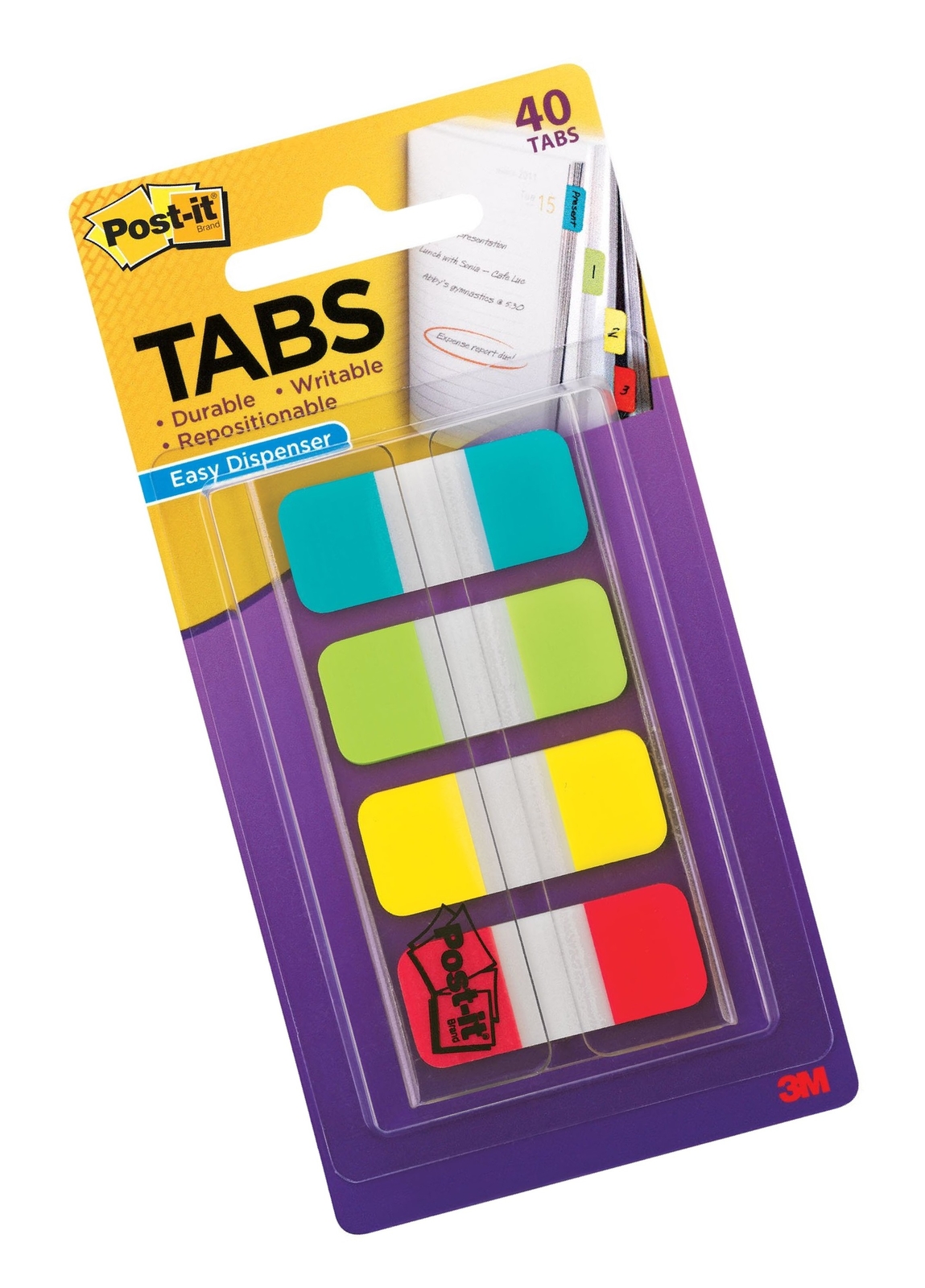 Post-it Tabs.625 in. Solid, Aqua, Lime, Yellow, Red, Durable, Writable ...