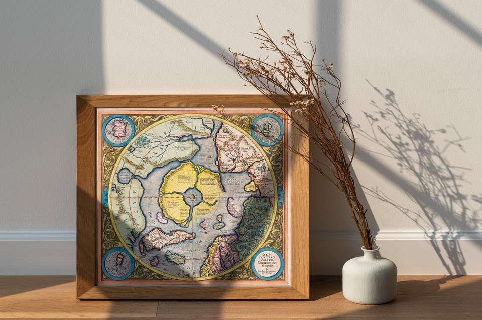 Mercator Famous 1595 Map Arctic North Pole Flat Earth Wall Art Poster ...