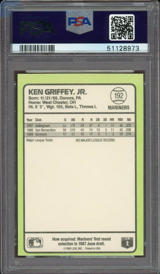 1989 Donruss Baseball's Best Ken Griffey Jr #192 BASEBALL'S BEST PSA 9 ...