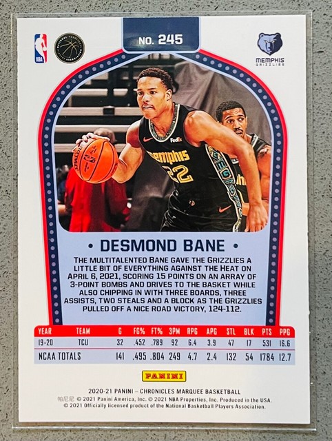 2020-21 Panini Chronicles - Marquee Pink #245 Desmond Bane (RC) for ...