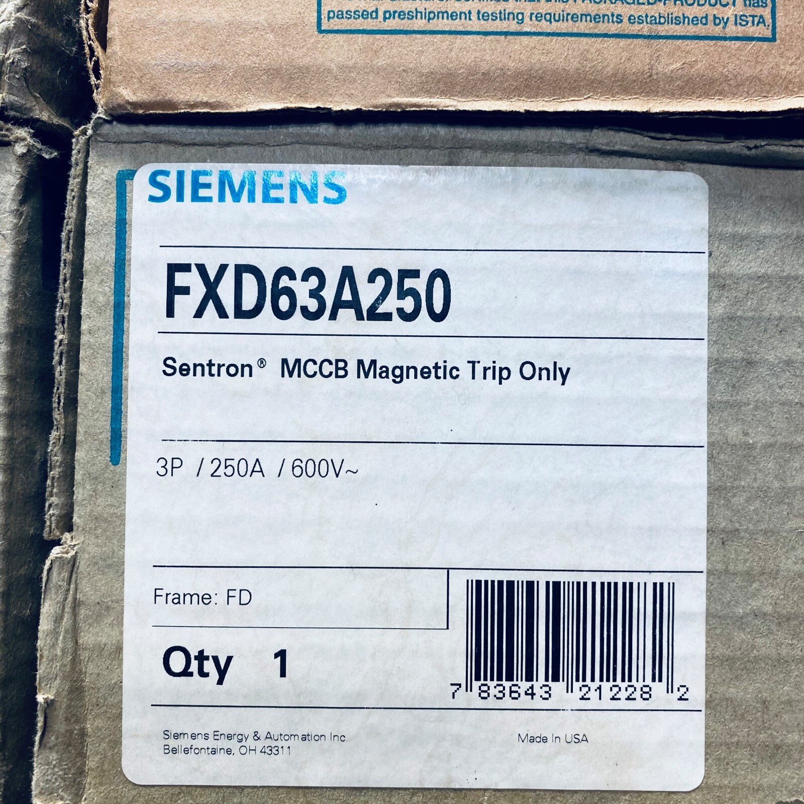 SIEMENS FXD63A250 SENTRON MCCB MAG TRIP ONLY 3POLE 250A 600V NEW READY ...