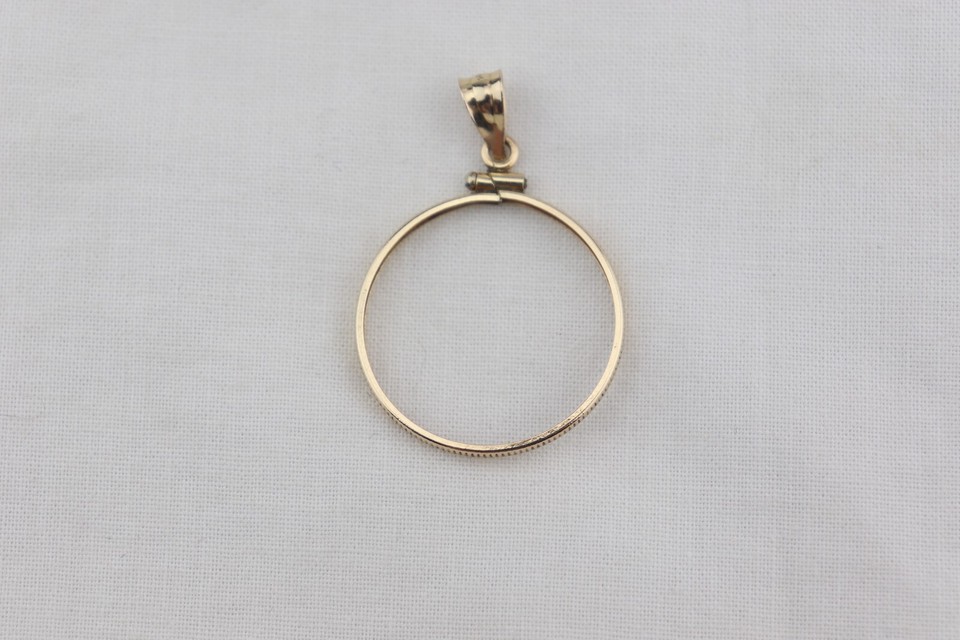 14K gold Coin Bezel PENDANT Screw Top Plain Front Reeded Edge 25.7 mm ...